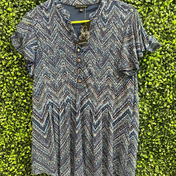 Ava & Grace | Tops | Nwt Ava Grace Cap Sleeve Blue Chevron Look | Poshmark